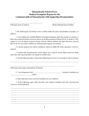 Fillable Online Massachusetts School of Law Religious Exemption Request ...
