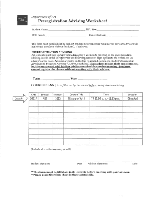 Fillable Online Preregistration Advising Worksheet. Preregistration ...