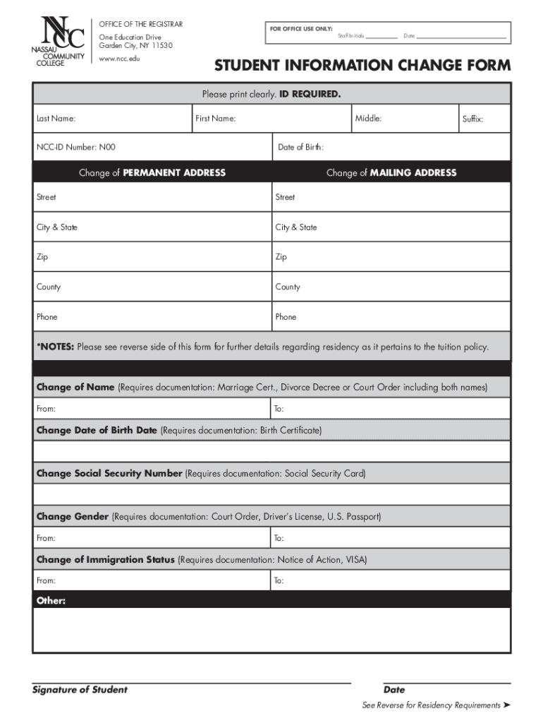 Fillable Online Student Information Change Form - Nassau Community ...