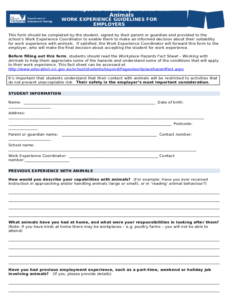 Work experience agreement - Department of Education Doc Template | pdfFiller