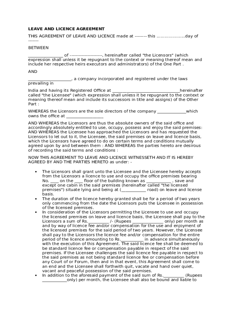 Leave and License Agreement - AGREEMENT OF LEAVE AND LICENCE ... Doc ...