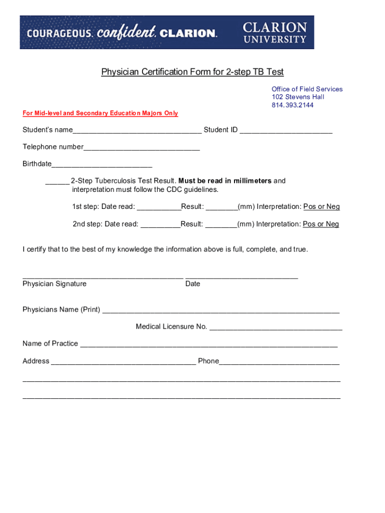 Fillable Online Physicians Cert for 2-step TB Test Secondary and Mid ...