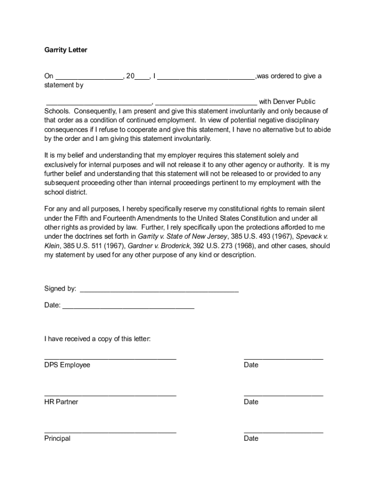 Fillable Online Garrity Letter Fax Email Print - pdfFiller