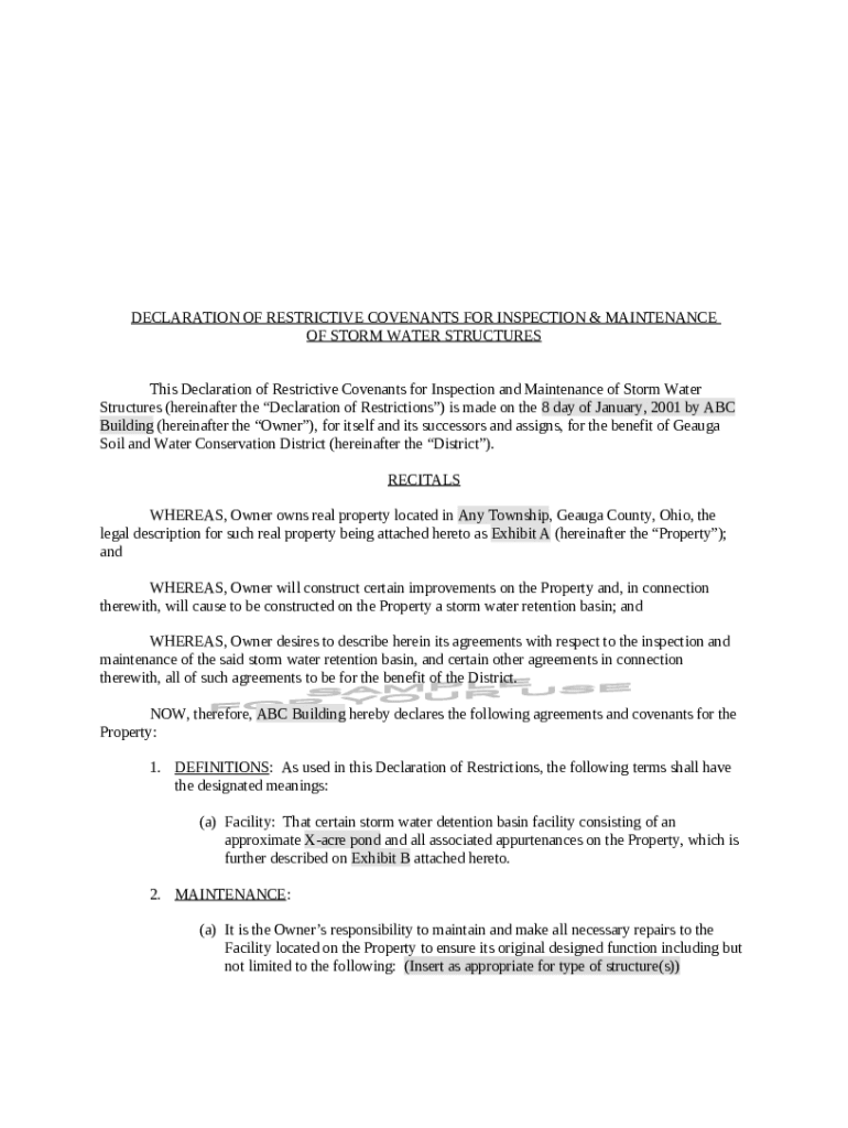 DECLARATION OF RESTRICTIVE COVENANTS FOR INSPECTION & MAINTENANCE Doc ...