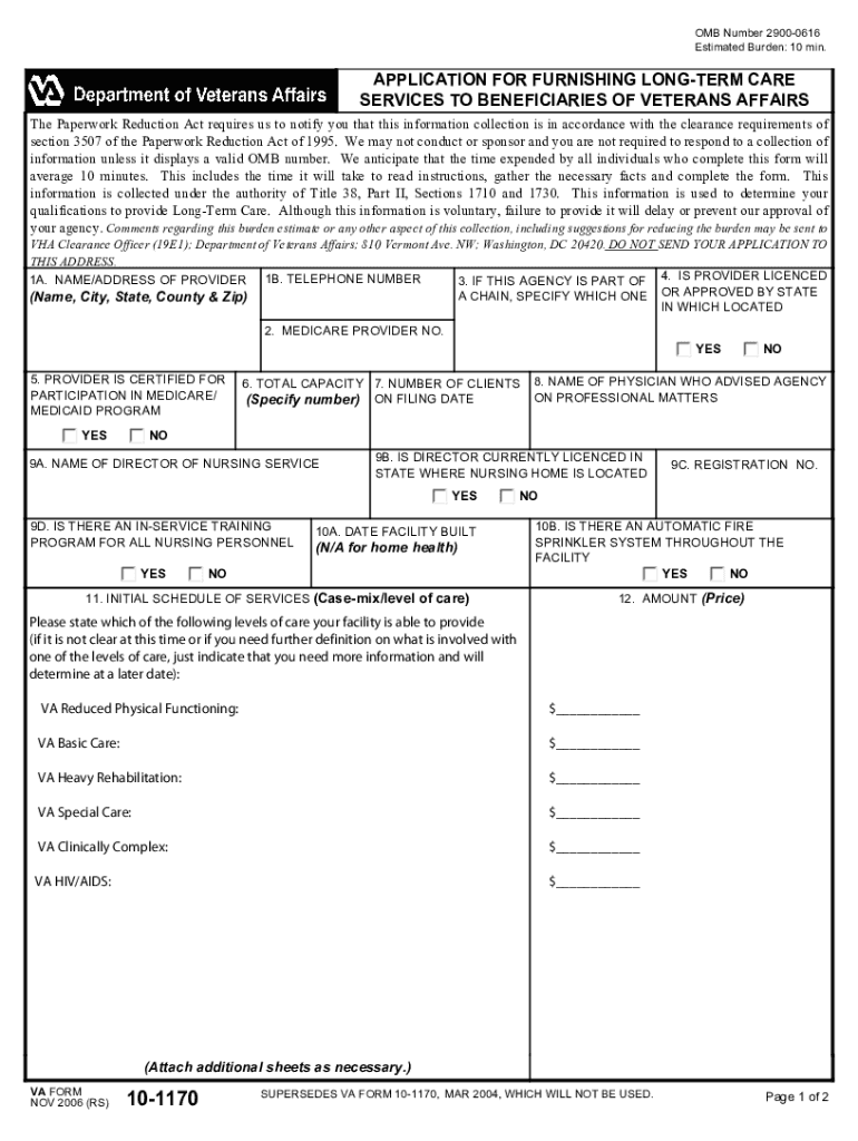 Fillable Online Free VA Form 10-1170 - Application for Furnishing ...