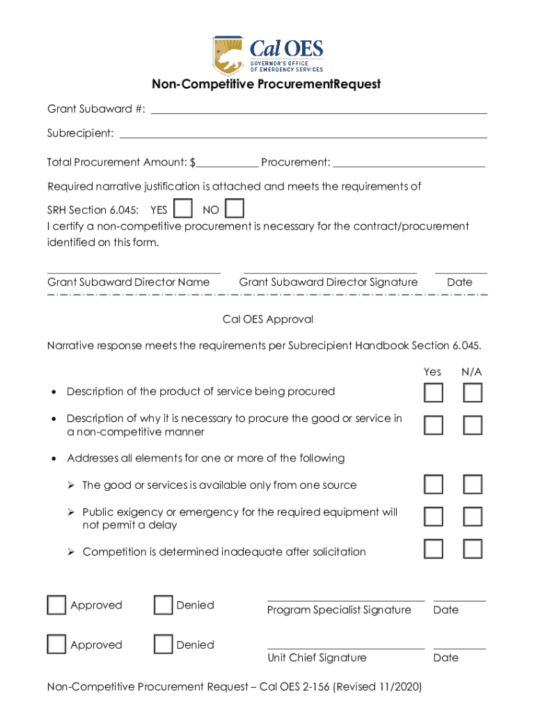 Fillable Online 2-156 - Non-Competitive Procurement Request Fax Email ...