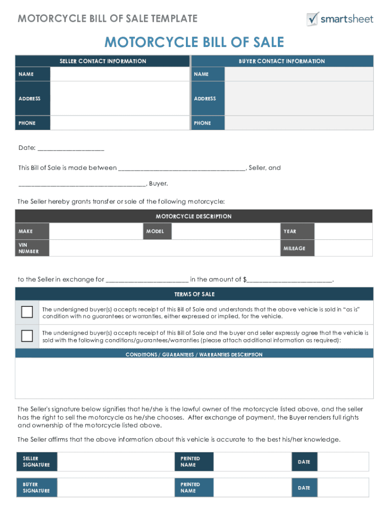 Fillable Online FREE 8+ Sample Motorcycle Bill of Sale Templates in PDF ...