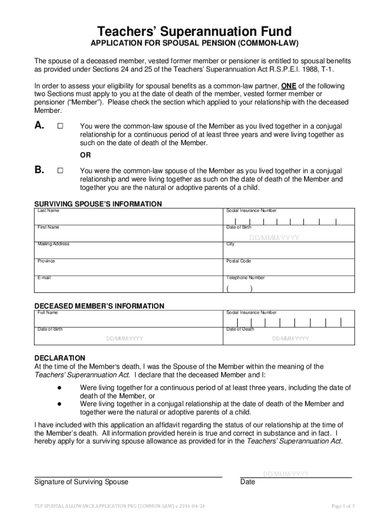 Fillable Online Teachers Superannuation Fund APPLICATION FOR SPOUSAL ...