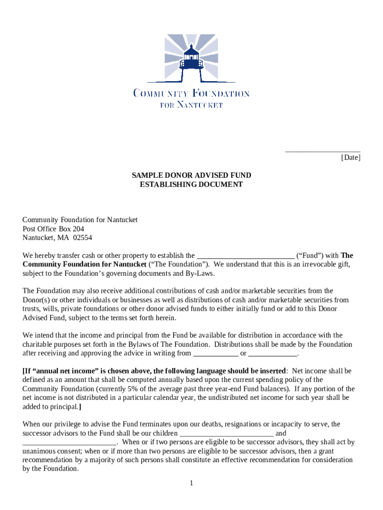 SAMPLE DONOR ADVISED FUND Doc Template | pdfFiller
