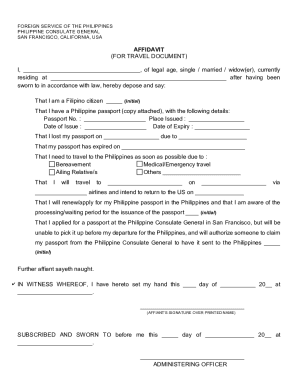 Fillable Online AFFIDAVIT - PHILIPPINE CONSULATE GENERAL Fax Email ...