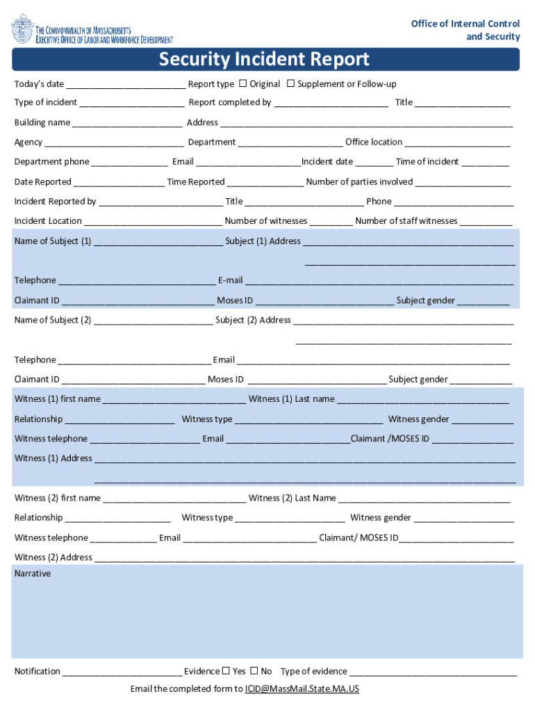 Fillable Online Security Incident Reporting and Breach Notification ...