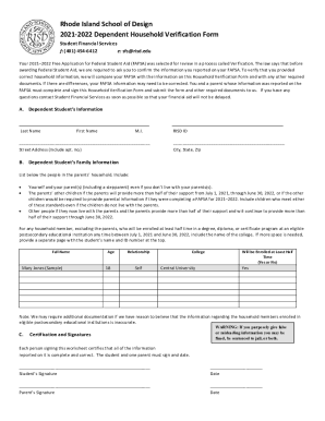 Fillable Online 2021-2022 Dependent Household Verification Form Fax ...