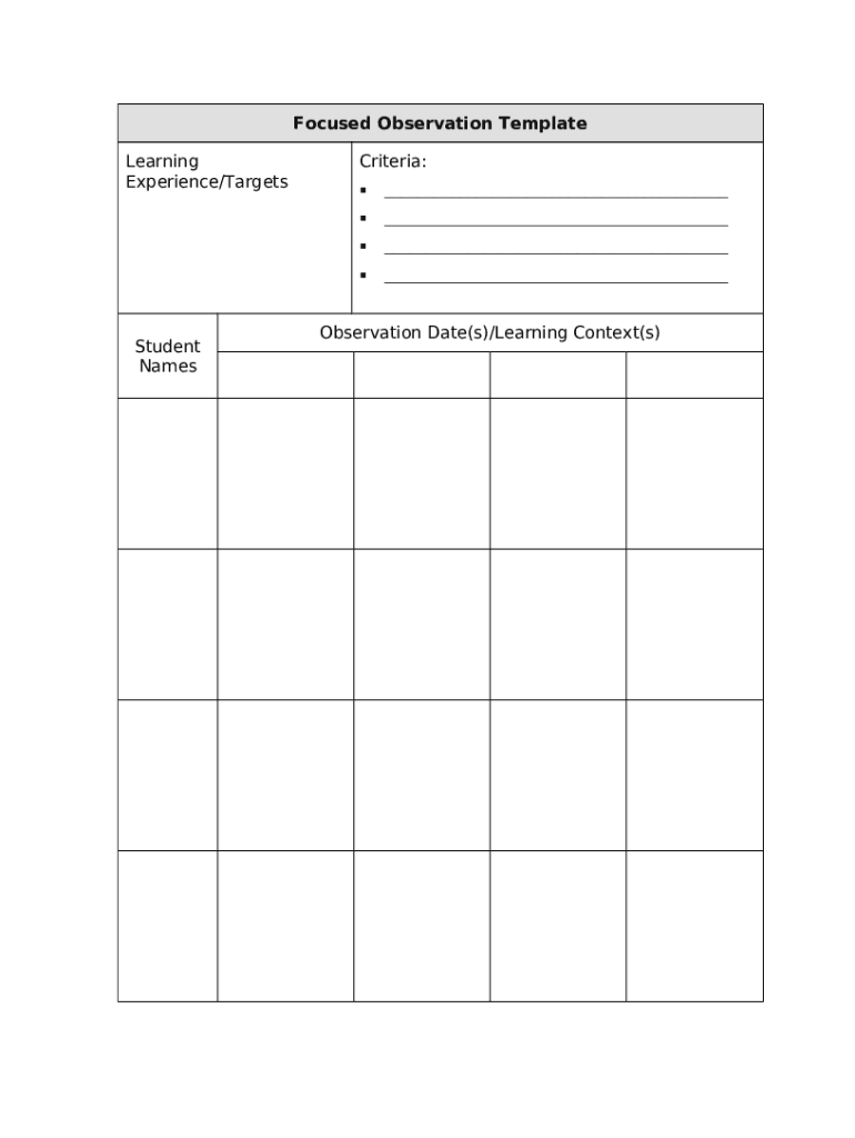 Focused Observation Template Doc Template | pdfFiller