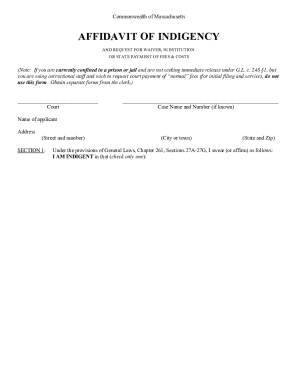 Fillable Online Affidavit of Indigency - Speedy Template Fax Email ...