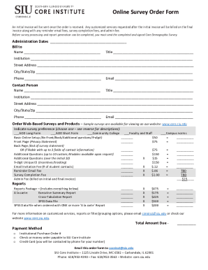 Fillable Online core siu Web survey order form - REVISED Fax Email Print - pdfFiller