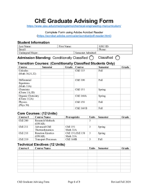 Fillable Online ChE Graduate Advising Form - sjsu.edu Fax Email Print ...
