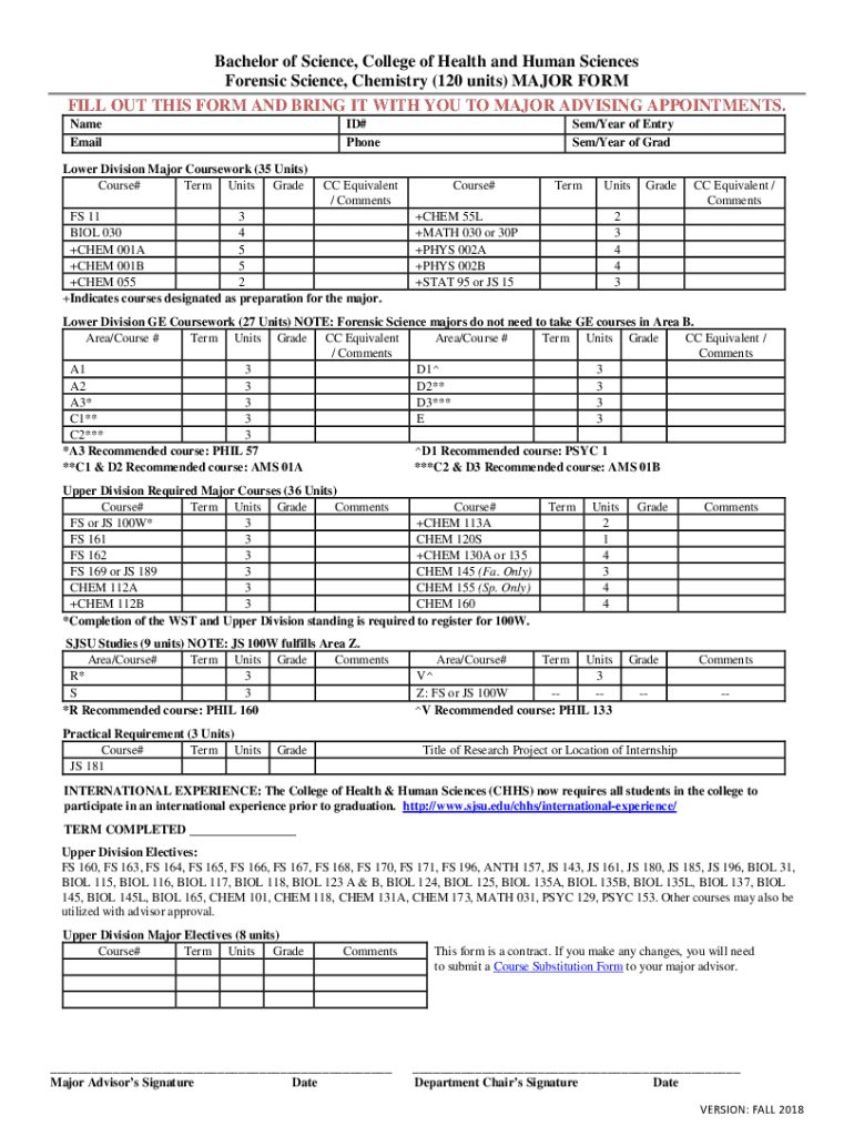 Fillable Online Forensic Science, BS