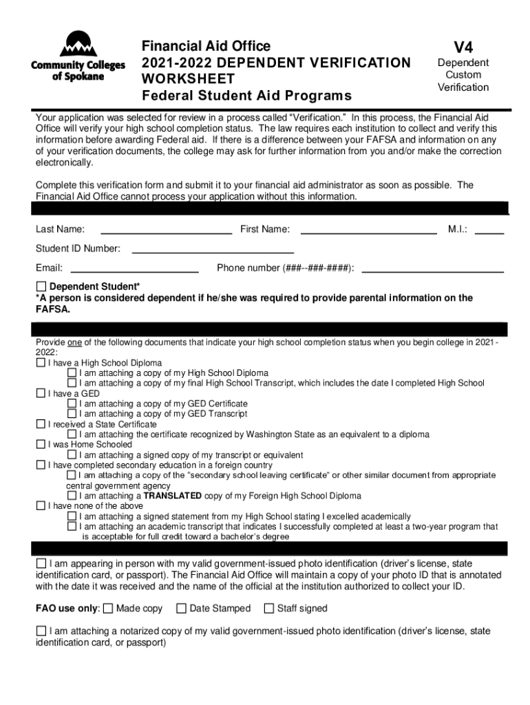 Fillable Online 2020-2021 Verification Worksheet Dependent Student Email Fax Email Print - pdfFiller