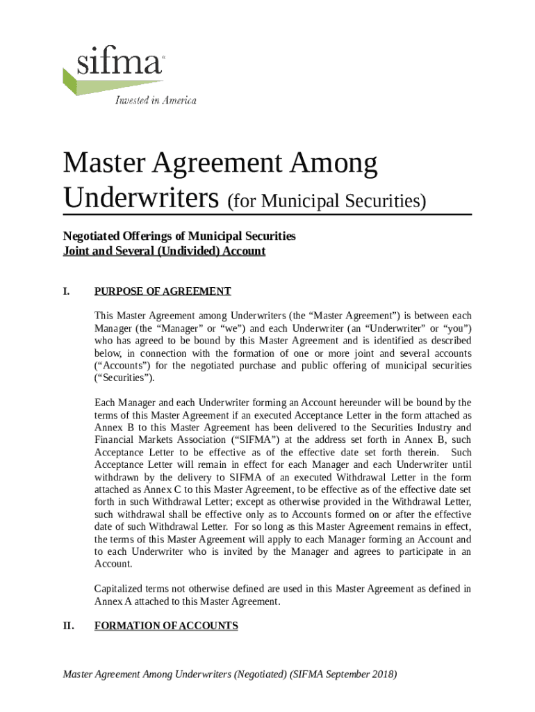 Master Agreement Among Underwriters Doc Template | pdfFiller