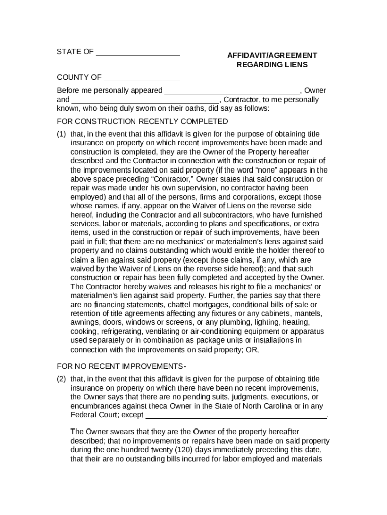 OWNERS AND CONTRACTORS AFFIDAVIT AND AGREEMENT (FINAL) Doc Template ...