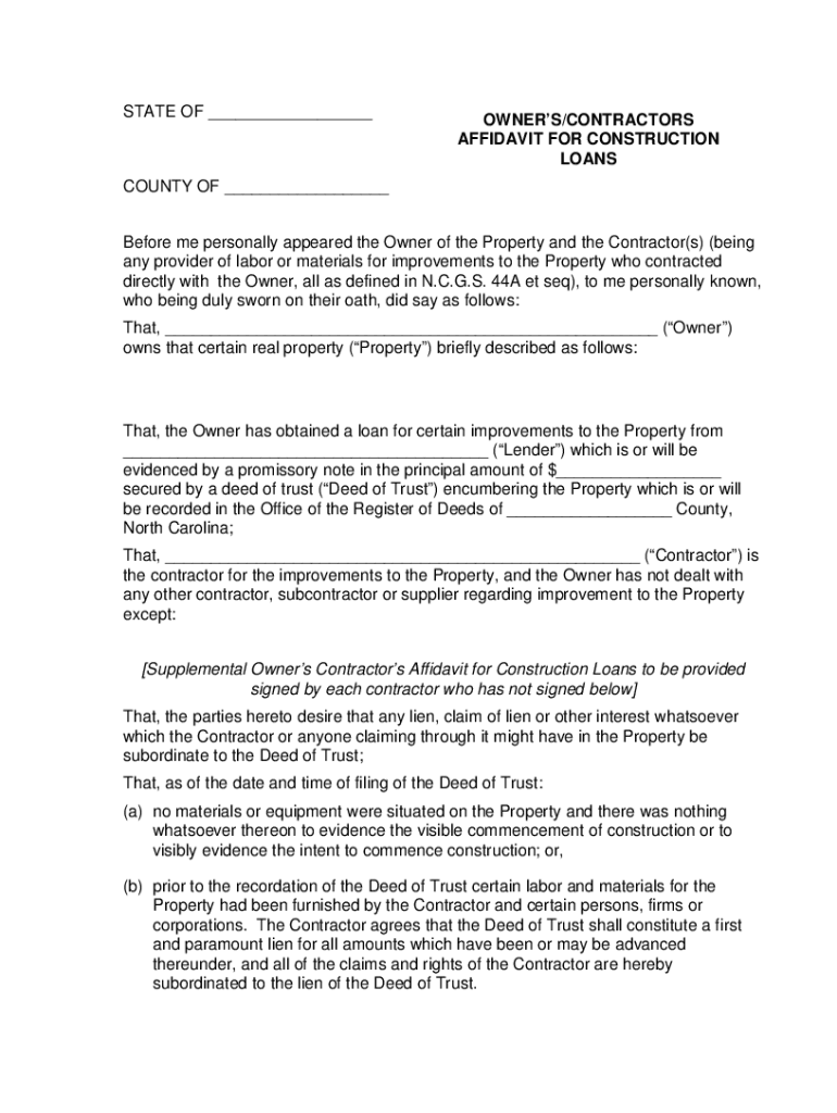 Fillable Online NC DOA : Contractor's Affidavit of Payment of Debts and ...