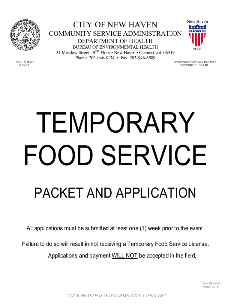 Fillable Online 01 Temporary Food Service Packet COVER Page - New Haven ...