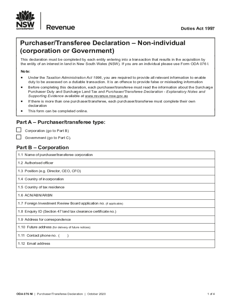 Fillable Online Purchaser/Transferee DeclarationNon-individual (corporation or Government) Fax ...
