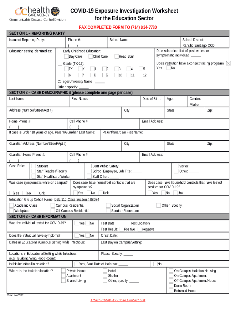 COVID-19 Exposure Investigation Worksheet Doc Template | pdfFiller