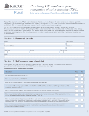 Fillable Online Practising GP enrolment form recognition of ... - racgp ...