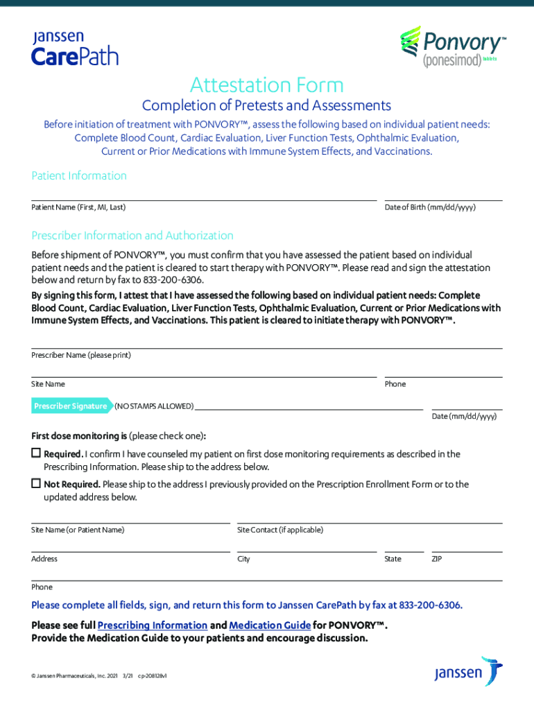 Fillable Online Attestation Form - PONVORY Fax Email Print - pdfFiller