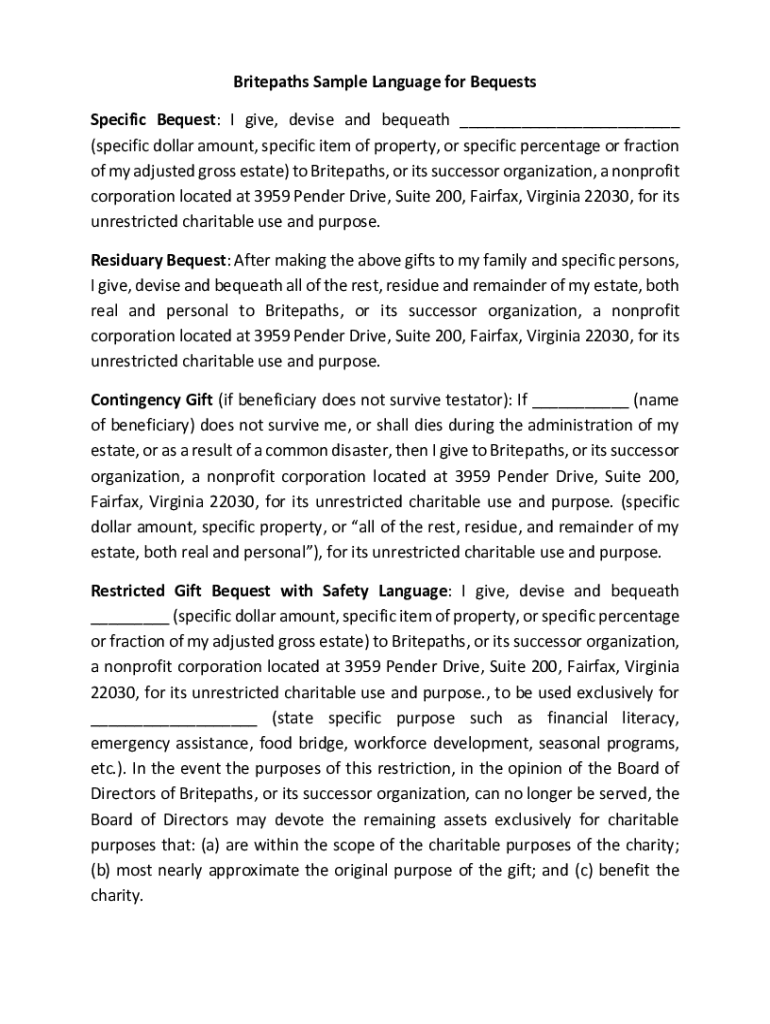 Fillable Online A-SPANSample Language For Bequests Fax Email Print ...