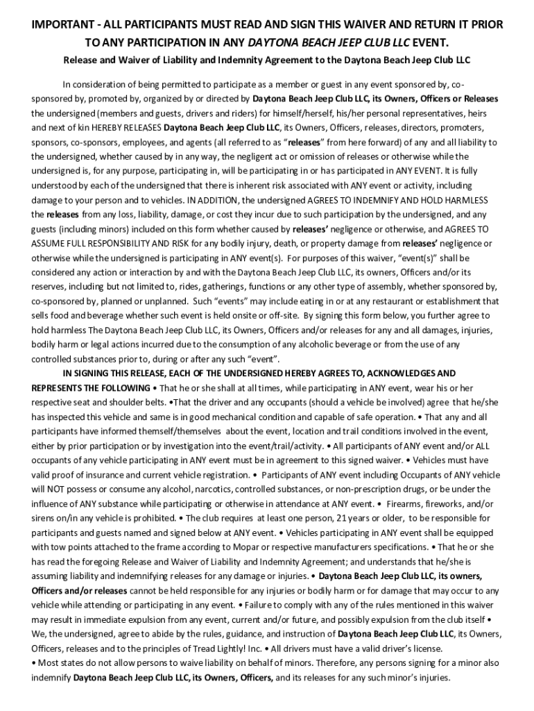 Fillable Online IMPORTANT - ALL PARTICIPANTS MUST READ AND SIGN THIS ...
