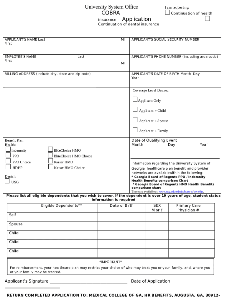 COBRAappl.doc Doc Template | pdfFiller