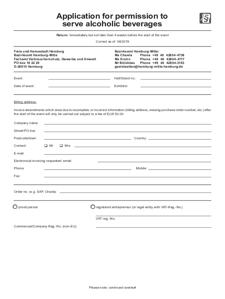 Fillable Online Get the Application for permission to serve alcoholic ...