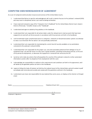 Fillable Online COMPUTER USER MEMORANDUM OF AGREEMENT - United States ...