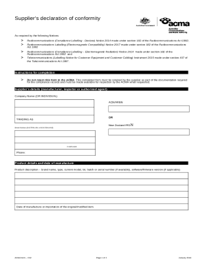 Suppliers declaration of conity acma Doc Template | pdfFiller