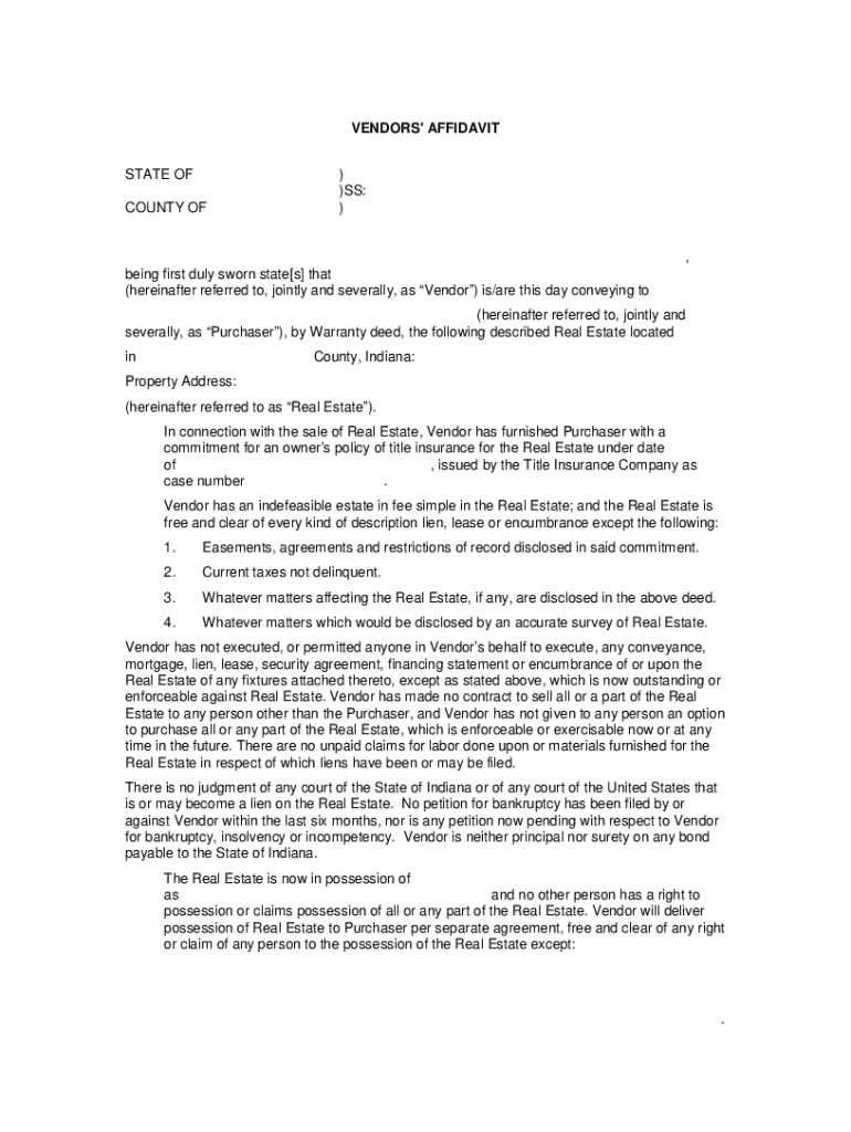 Fillable Online Vendor's affidavit form in Word and Pdf formats Fax ...