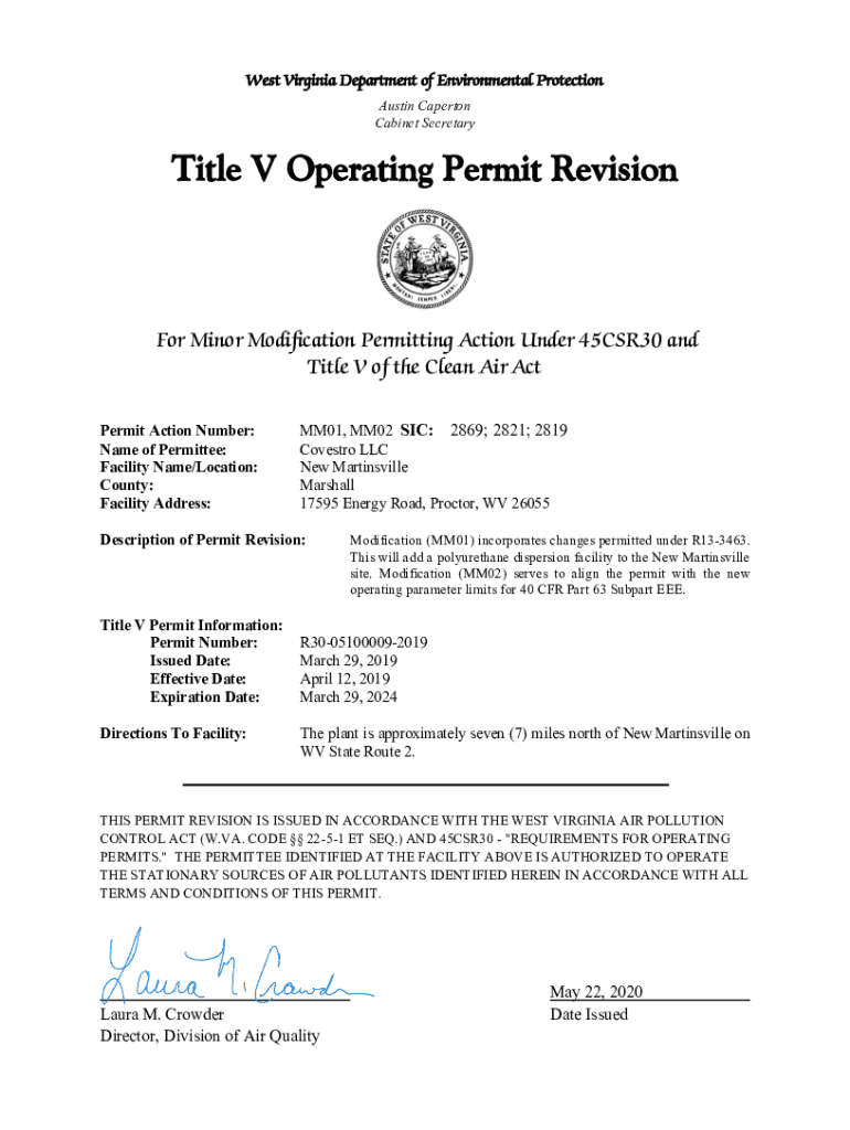 Fillable Online dep wv Austin Caperton Cabinet Secretary Title V ...