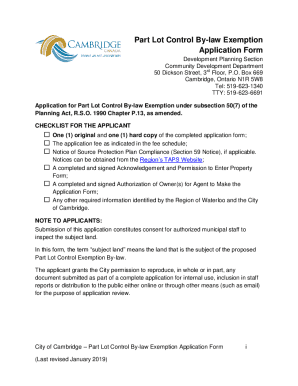 Fillable Online Part Lot Control By-law Exemption Application Form Fax ...