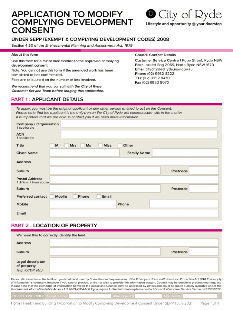 Fillable Online Complying Development Certificate Application or ...