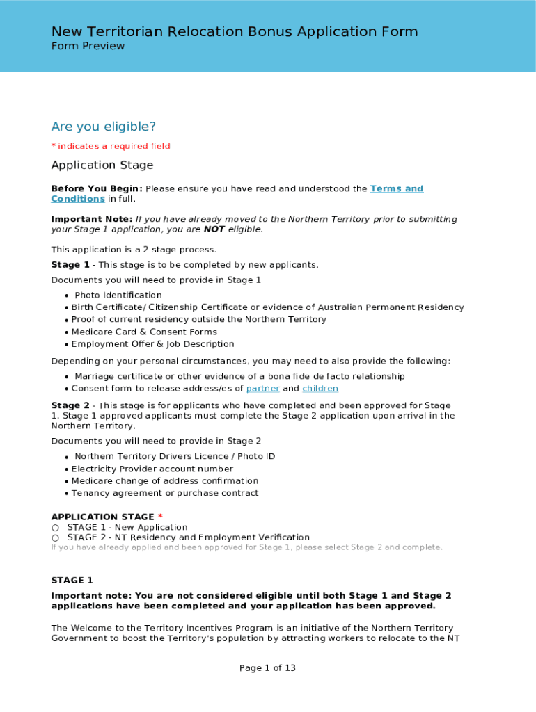 Fillable Online New Territorian Relocation Bonus Application Form Fax ...