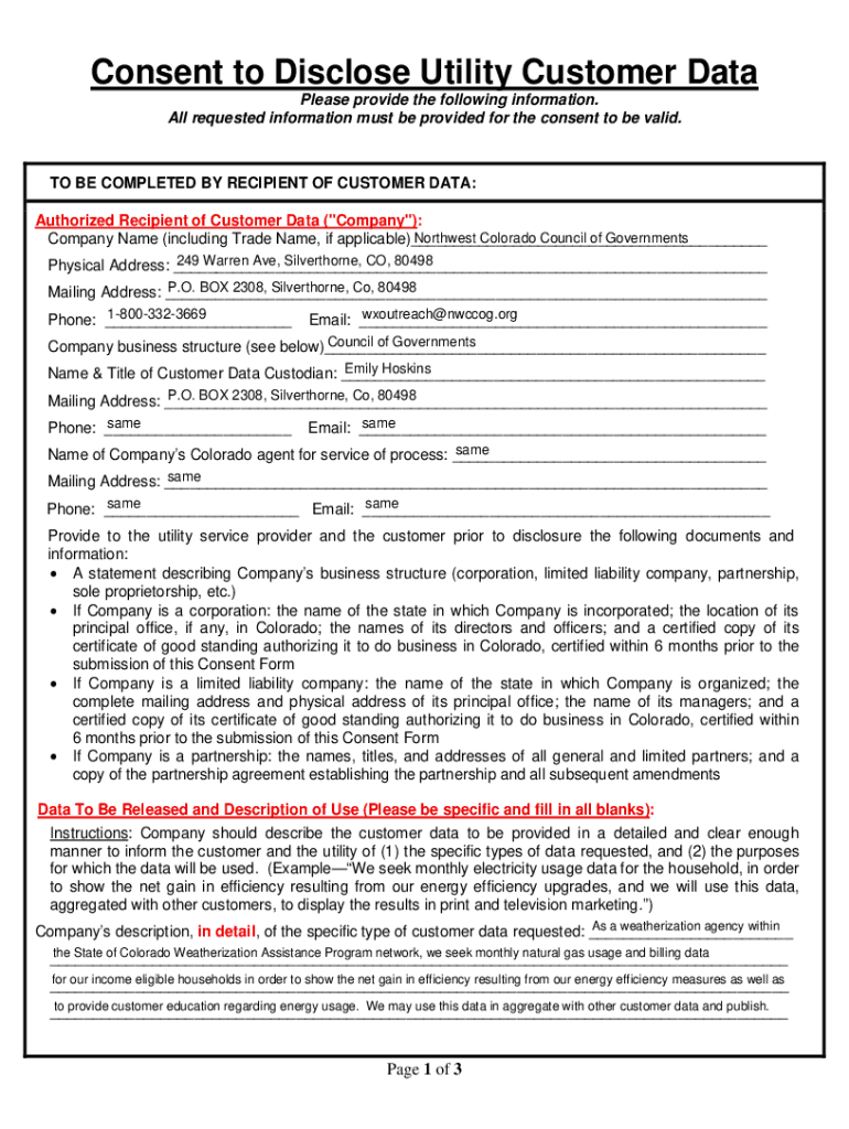 Fillable Online Consent to Disclose Utility Customer Data - Energy Fax ...