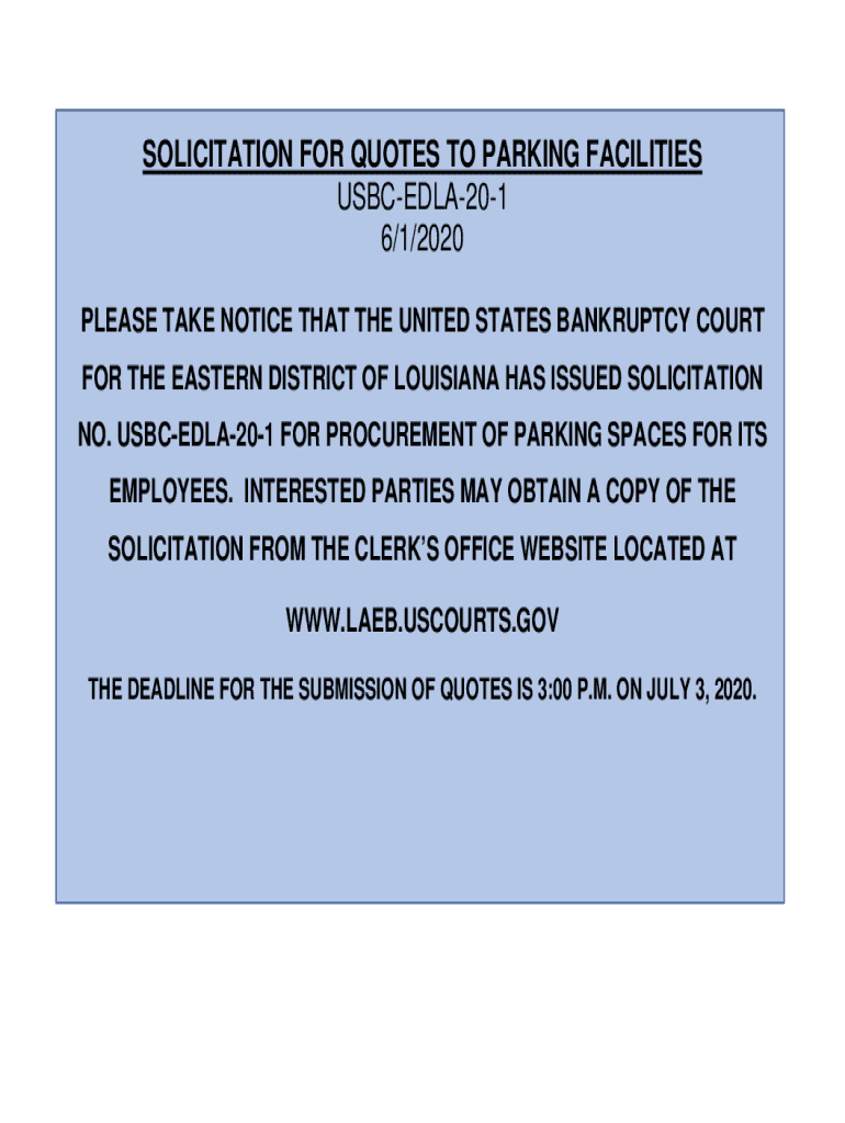 Fillable Online Solicitation for Quotes to Parking ... - United States ...