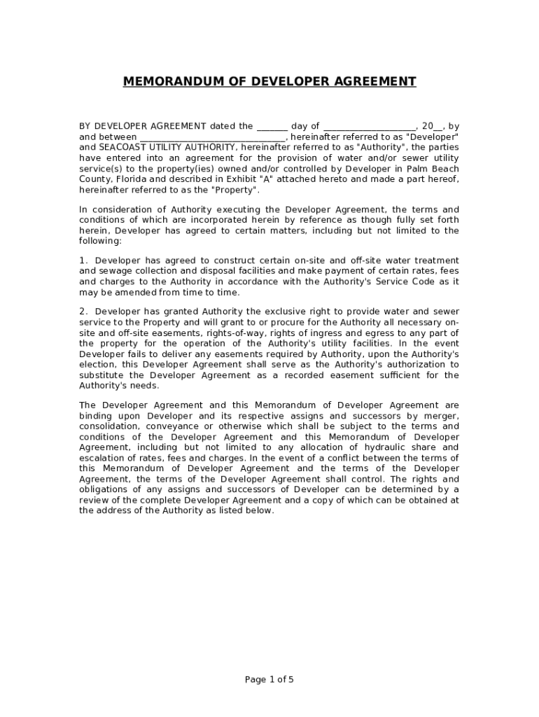 Exhibit "D" - Memorandum of Developer Agreement Doc Template | pdfFiller