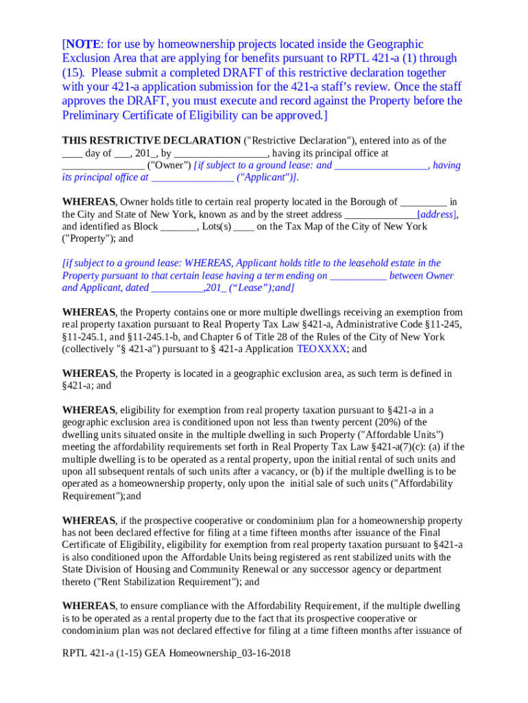 421-a Rule change Doc Template | pdfFiller