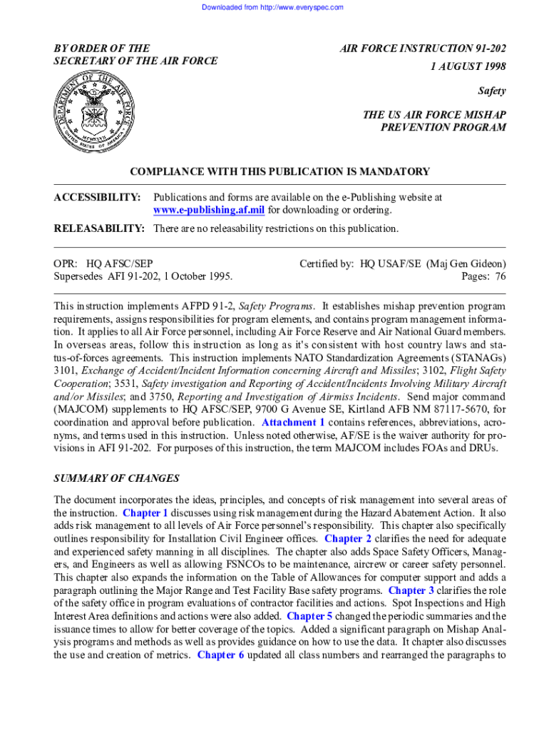 Fillable Online AFI91-202. THE US AIR FORCE MISHAP PREVENTION PROGRAM ...
