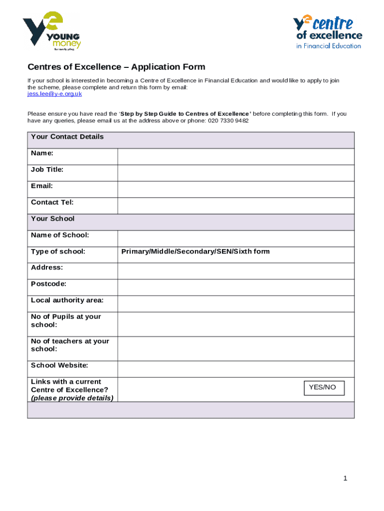 Centres of Excellence - Application Doc Template | pdfFiller
