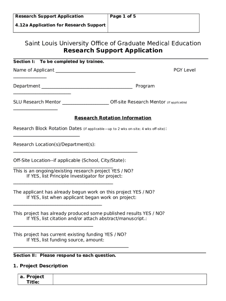 12a Application for Research Support Doc Template | pdfFiller