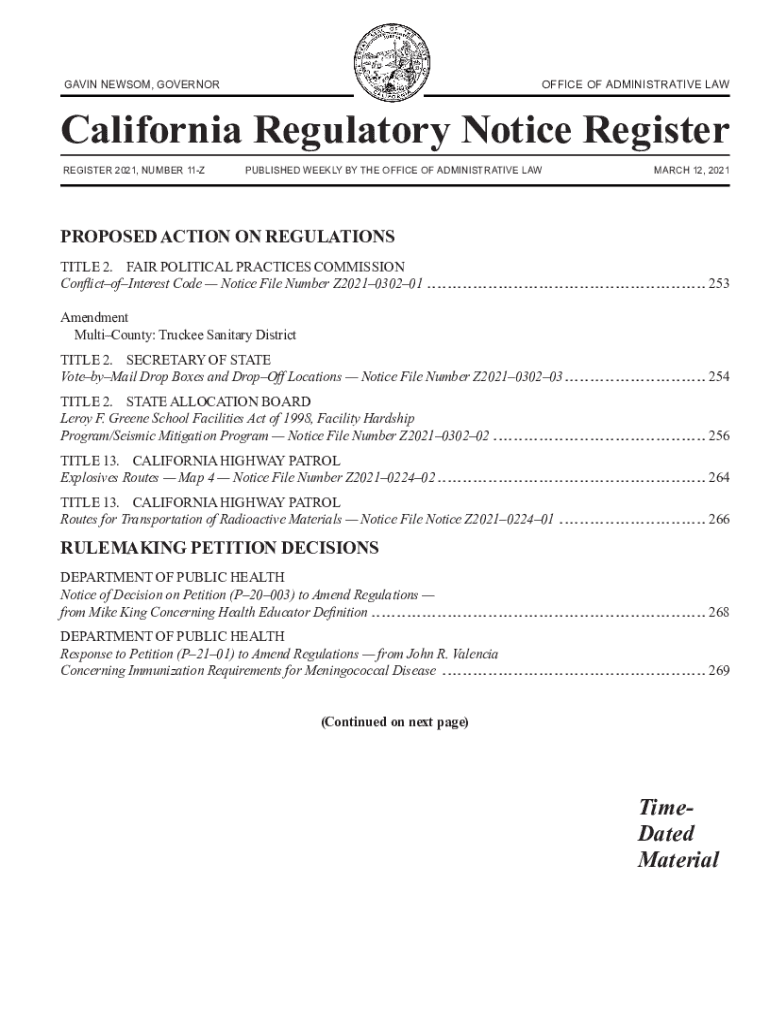 Fillable Online oal ca California Regulatory Notice Register 2021 ...