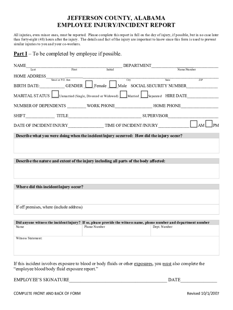 Fillable Online EMPLOYERS FIRST REPORT OF INJURY OR OCCUPATIONAL ...